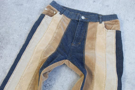 PATCHWORK Beige Flare Jeans in Blue Denim 70s vintage… - Gem