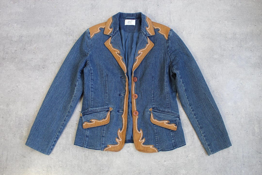 Western Style Denim Jacket 70s Blazer Deep V Neck Bohemian Jean Jacket ...