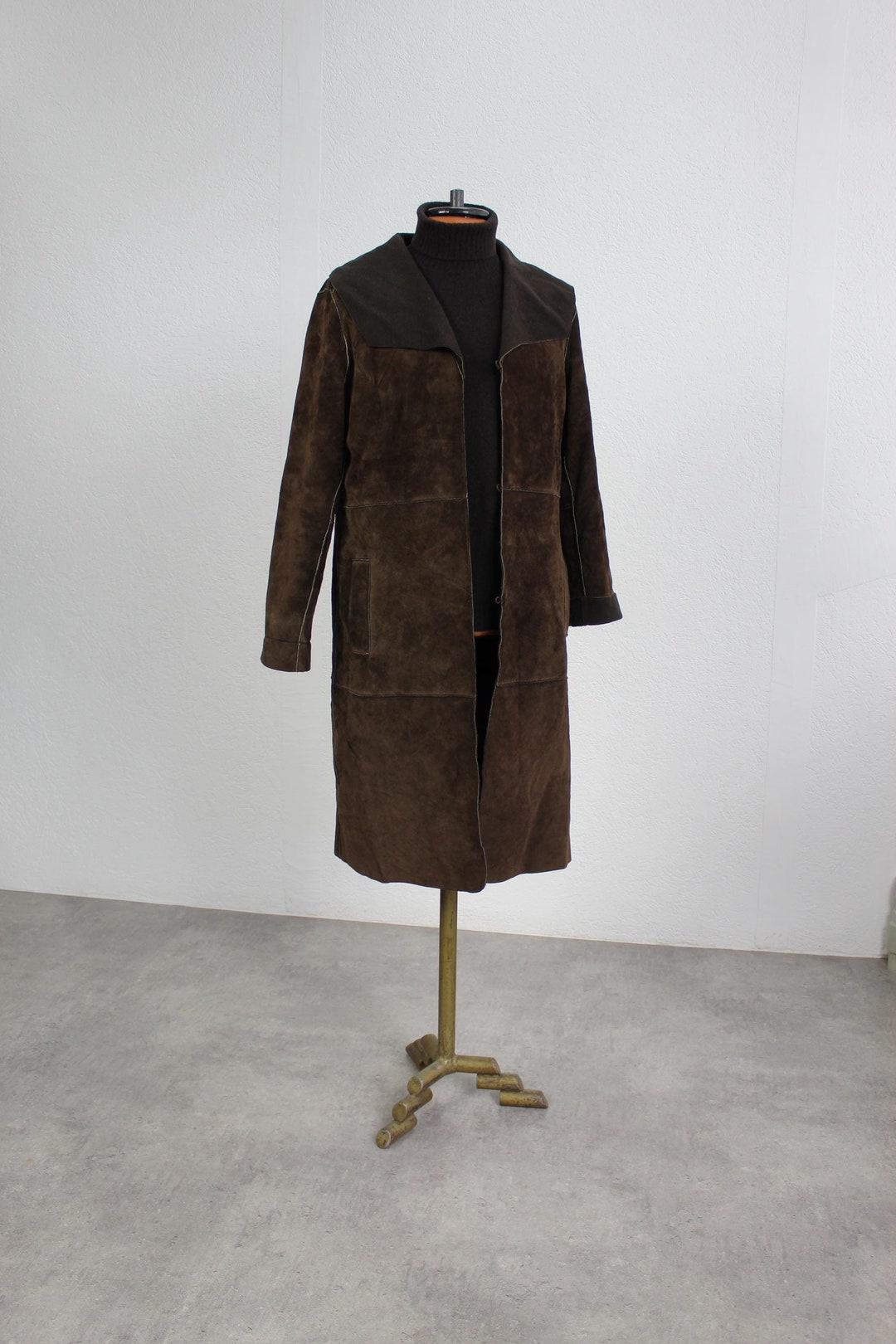 Suede Brown Coat Y2k Jacket Basic Palin Simple Long Coat 00s Vintage ...