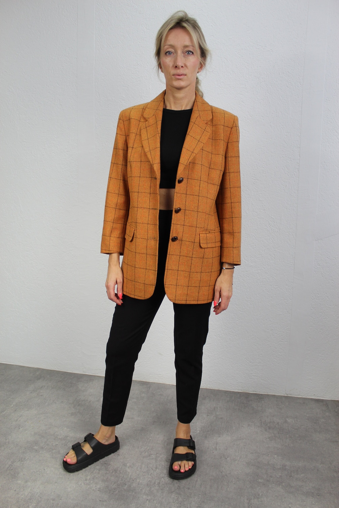 Plaid Blazer Checkered Jacket 80s Wool Orange Brown Blazer Professor ...