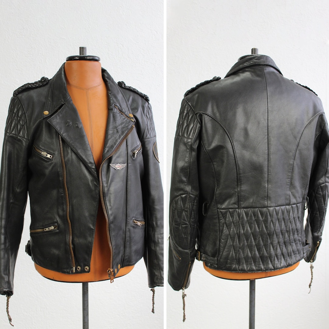 Vintage Honda Leather Jacket 80s MOTORCYCLE Black Leather Jacket ...