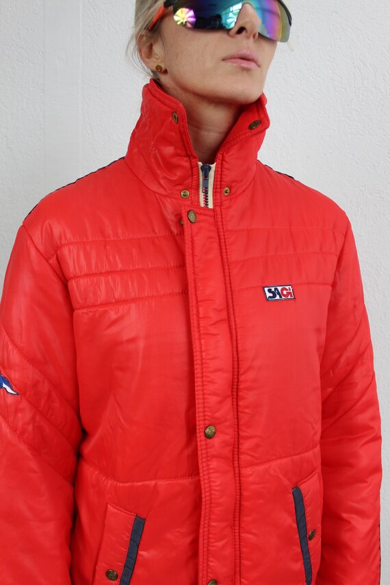 Red Puffer Jacket 80s Ski Jacket Retro Puffy Coat Win… - Gem