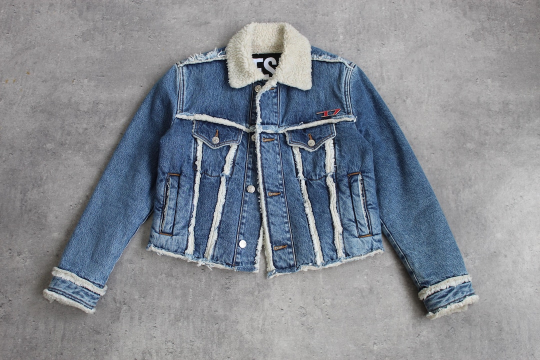 Diesel Sherpa Jacket Y2k Denim Jacket Distressed Diesel Shearling Lined ...