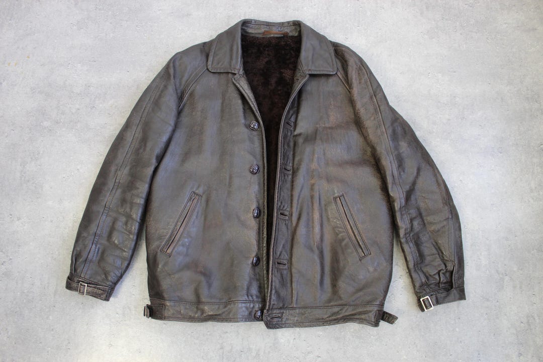 Vintage 40s Motorcycle Leather Brown Jacket Lining Shearling Bomber ...