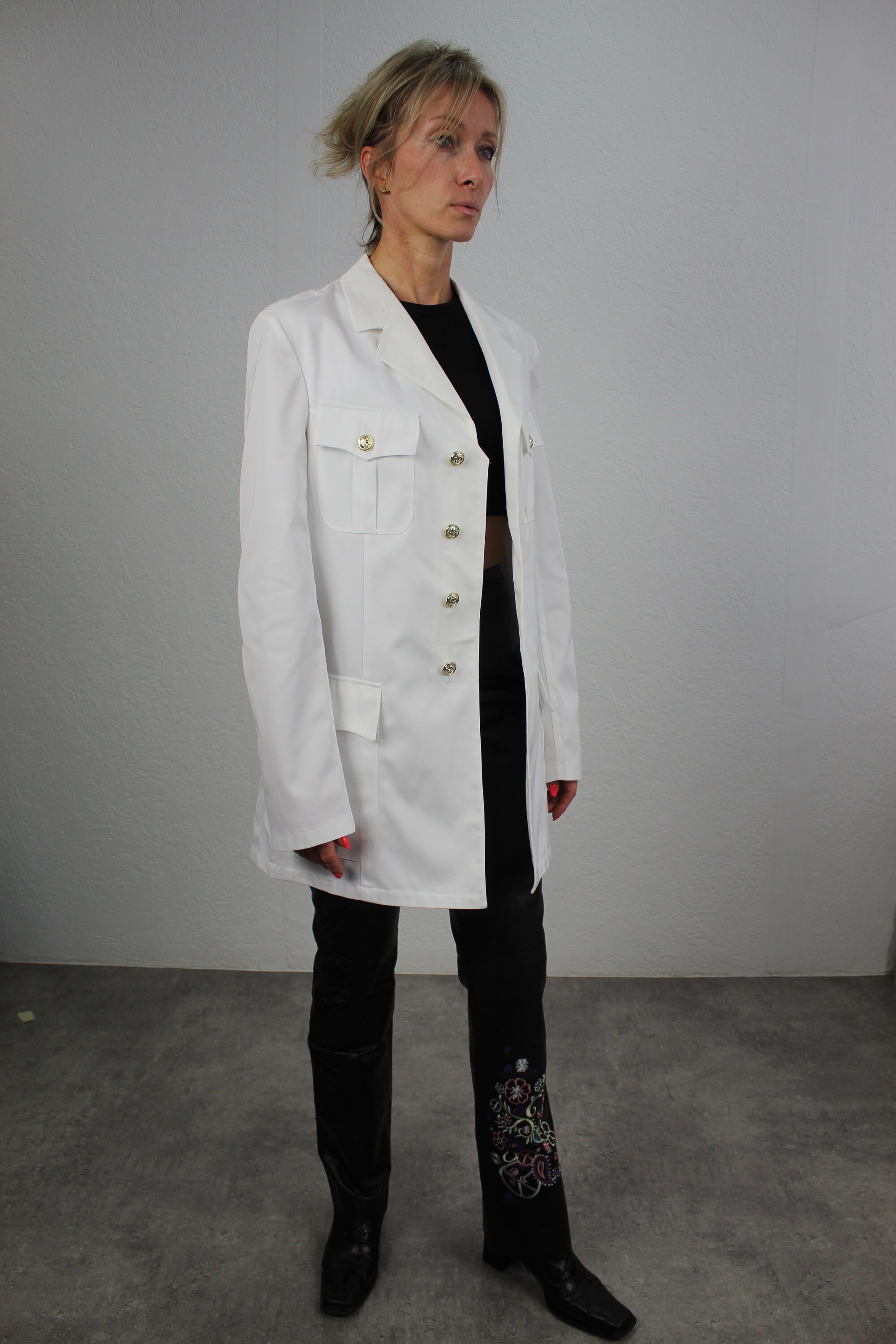 White Military Blazer Gold Button Army Jacket Commando Coat Vintage ...