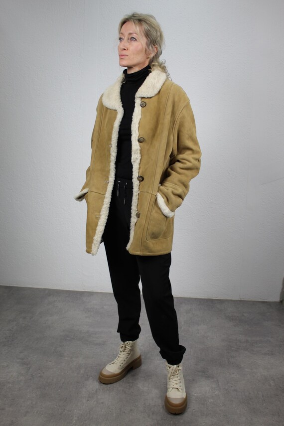 Shearling Jacket 90s Tan Sheepskin Leather Winter Out… - Gem