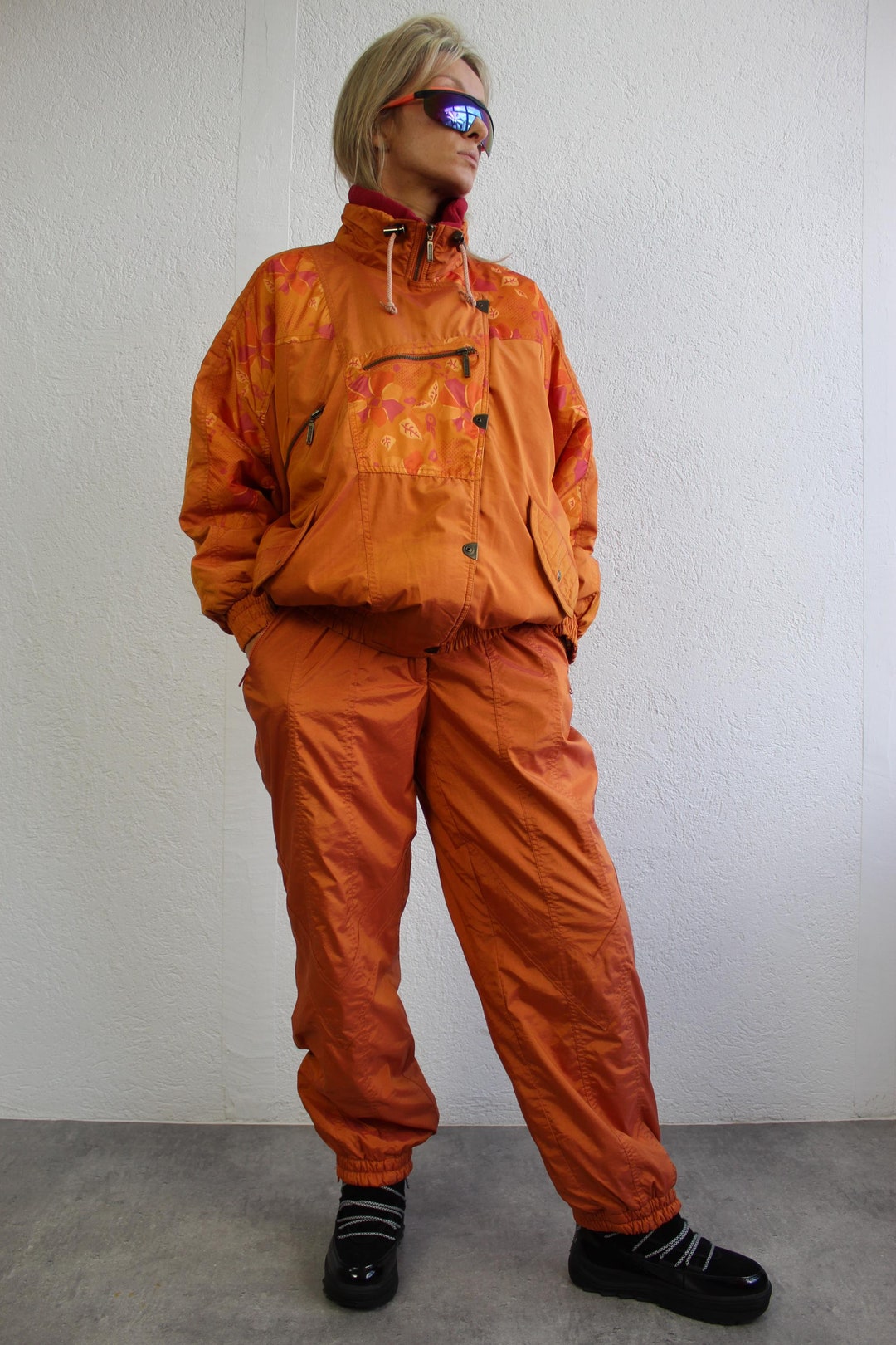 Two Piece Snowsuit 80s Orange Ski Suit Women's XL, Men's M Snowboarding ...