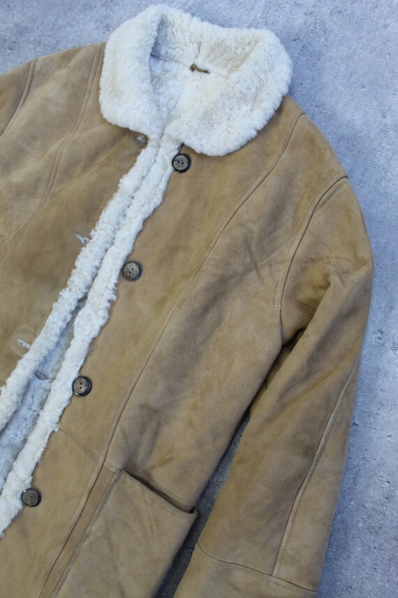 Shearling Jacket 90s Tan Sheepskin Leather Winter Out… - Gem