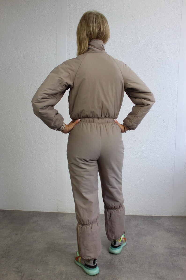 80s One Piece Ski Suit Beige Winter Jumpsuit Vintage Snowsuit Retro ...