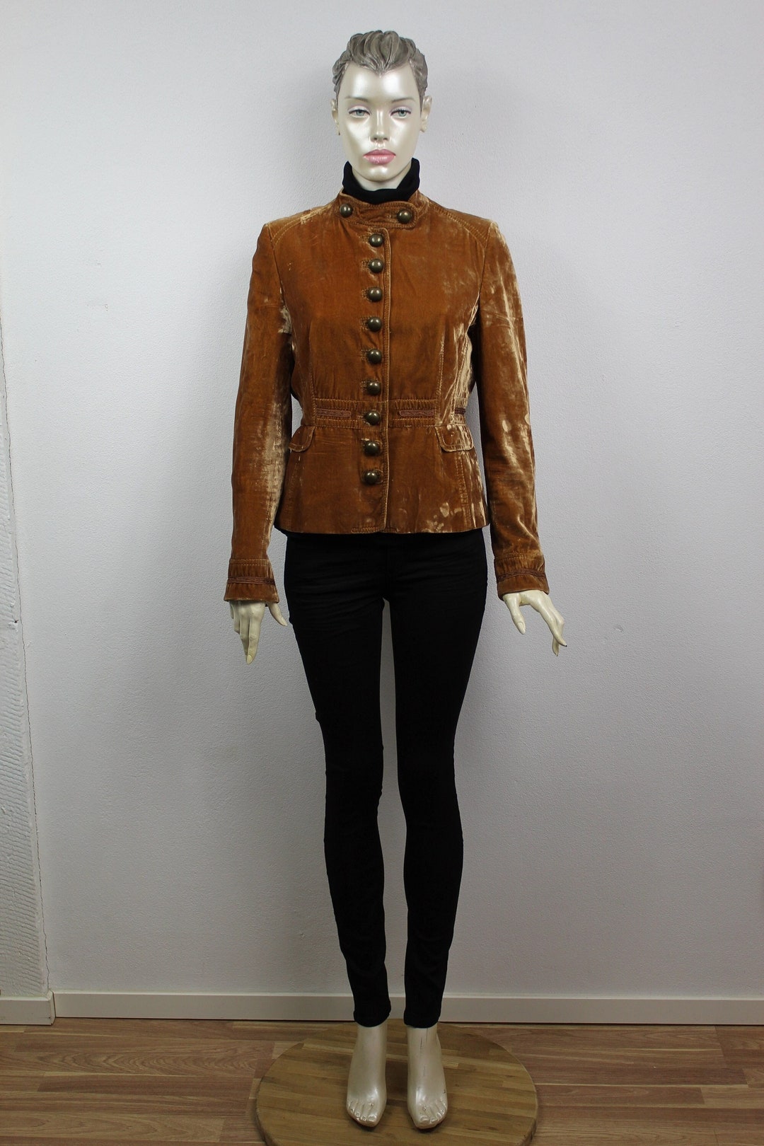 Gold Velvet Jacket 90s Silk Escada Blazer Military Style Retro ...