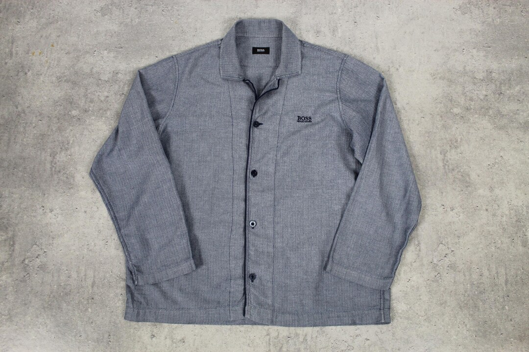 Vintage Hugo Boss Herringbone Pajamas Designer Gray Jacket Button up ...