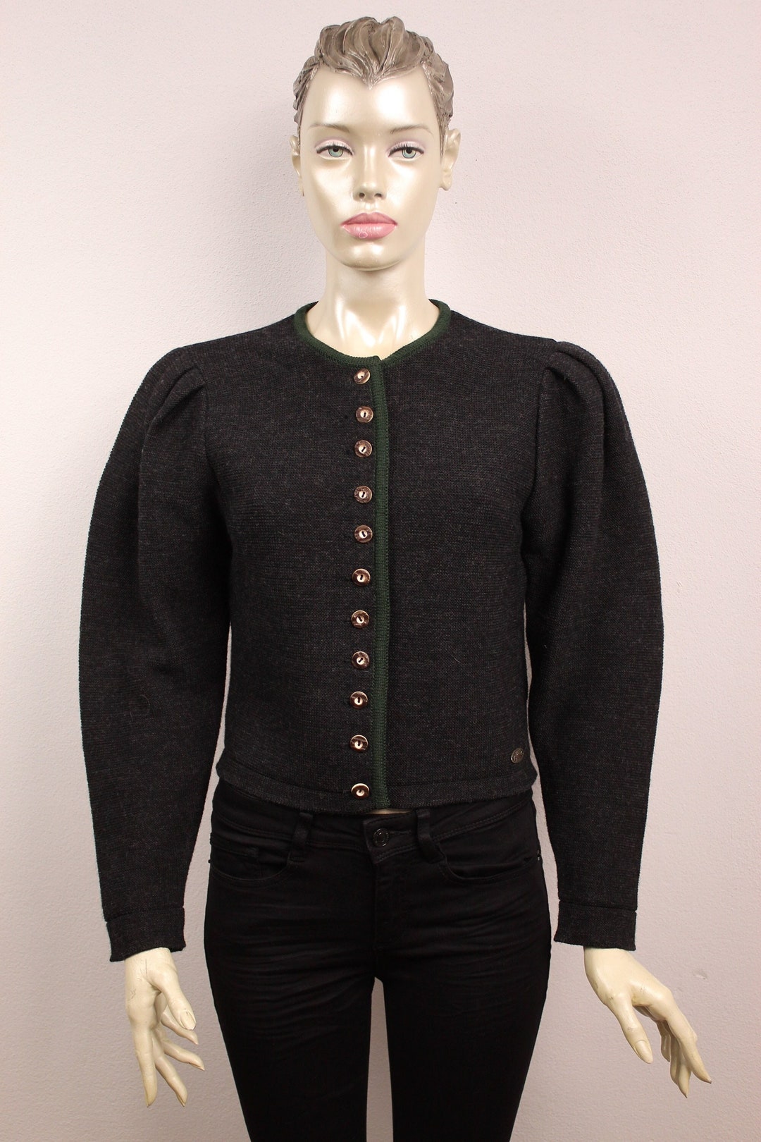 Austrian Wool Cardigan Dirndl Jacket Gray Green Folk Button up ...
