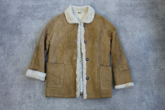Shearling Jacket 90s Tan Sheepskin Leather Winter Out… - Gem