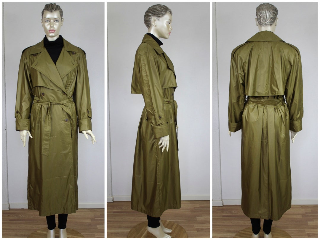 Medium 80s Gold Iridescent Belted Trench Coat Long Vintage Double ...