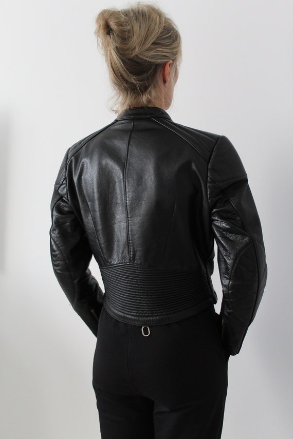 Black Leather Biker Jacket 70s Motorcycle Cropped Jac… - Gem