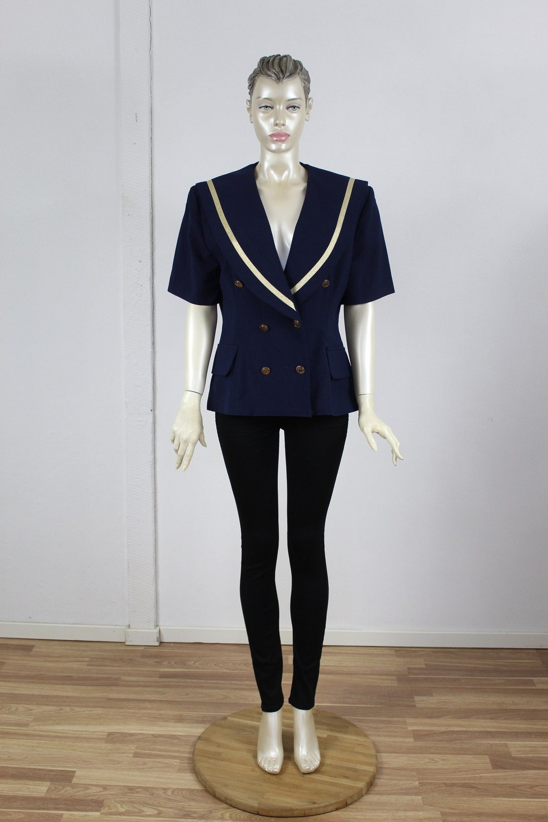 Sailor Blouse 80s Navy Blue Gold Button Double-breasted Jacket Nautical ...