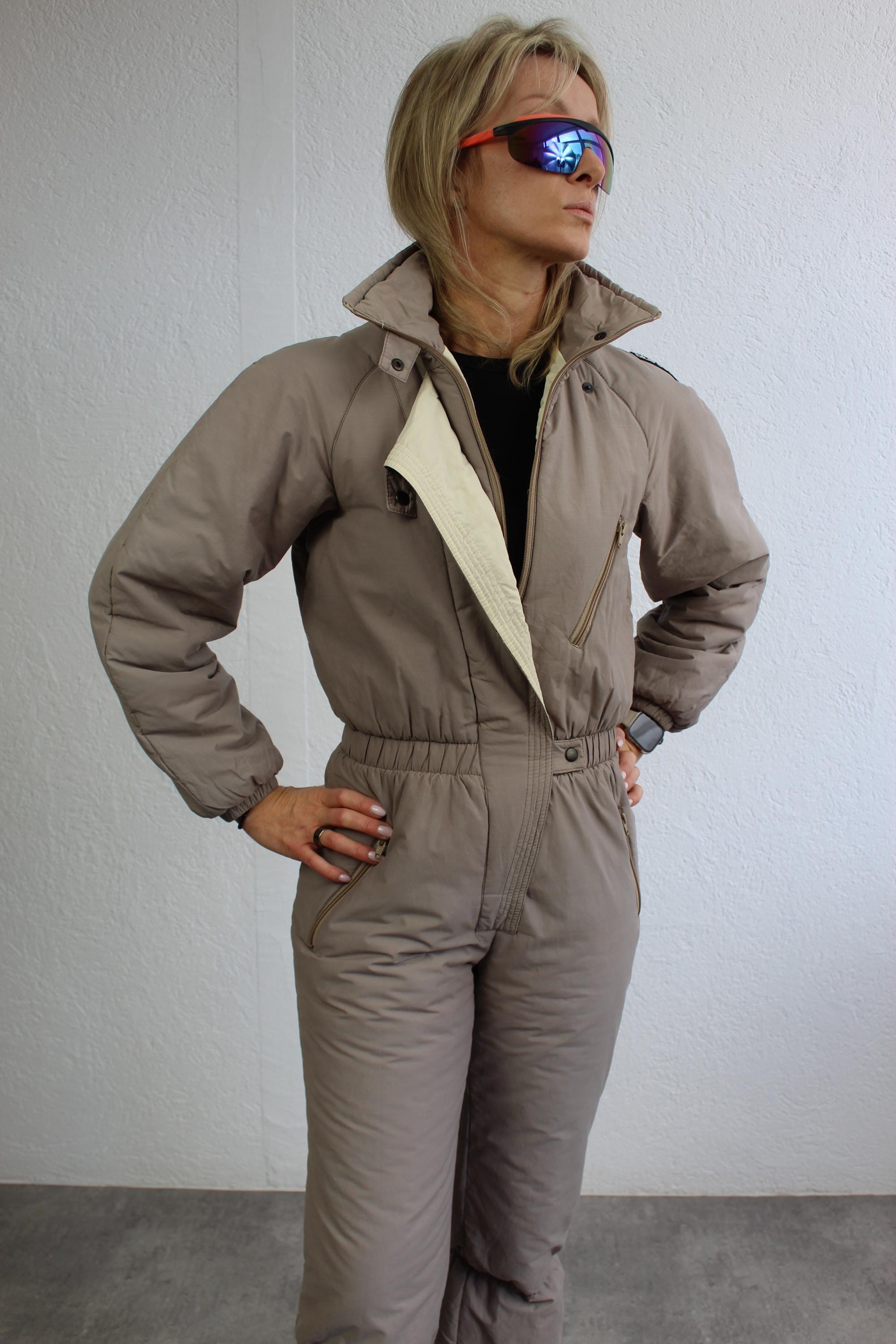 80s One Piece Ski Suit Beige Winter Jumpsuit Vintage Snowsuit Retro ...