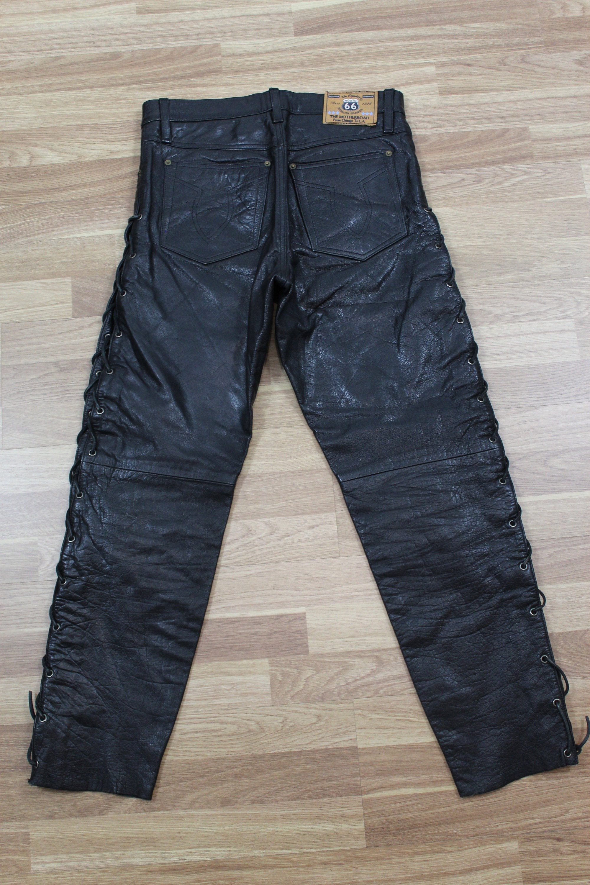 Lace up Leather Pants Vintage Motorcycle Black Trousers Buffalo Leather ...