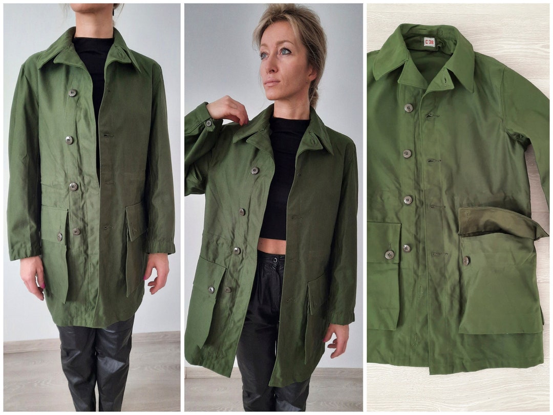 80s Military Jacket Green Army Overcoat Women's Large, Men's M Big ...