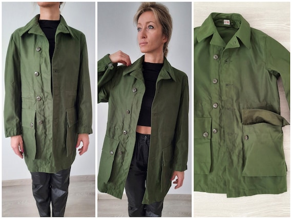 80s Military Jacket Green Army Overcoat Women's Large… - Gem
