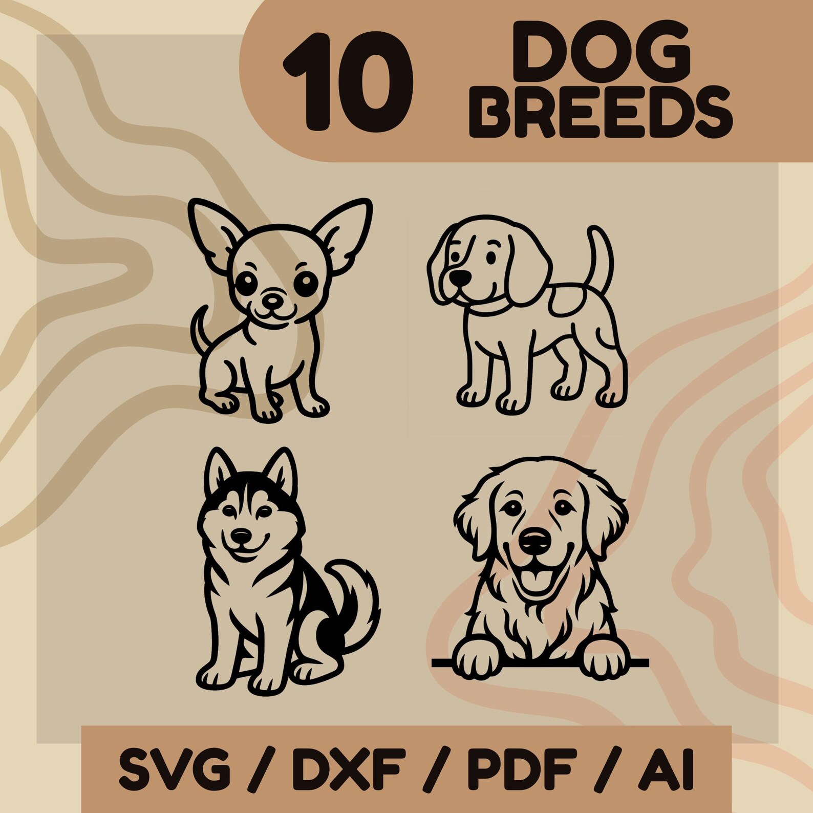 Dog Breeds Laser Engraving Bundle – 10 SVG DXF PDF Files for Glowforge ...
