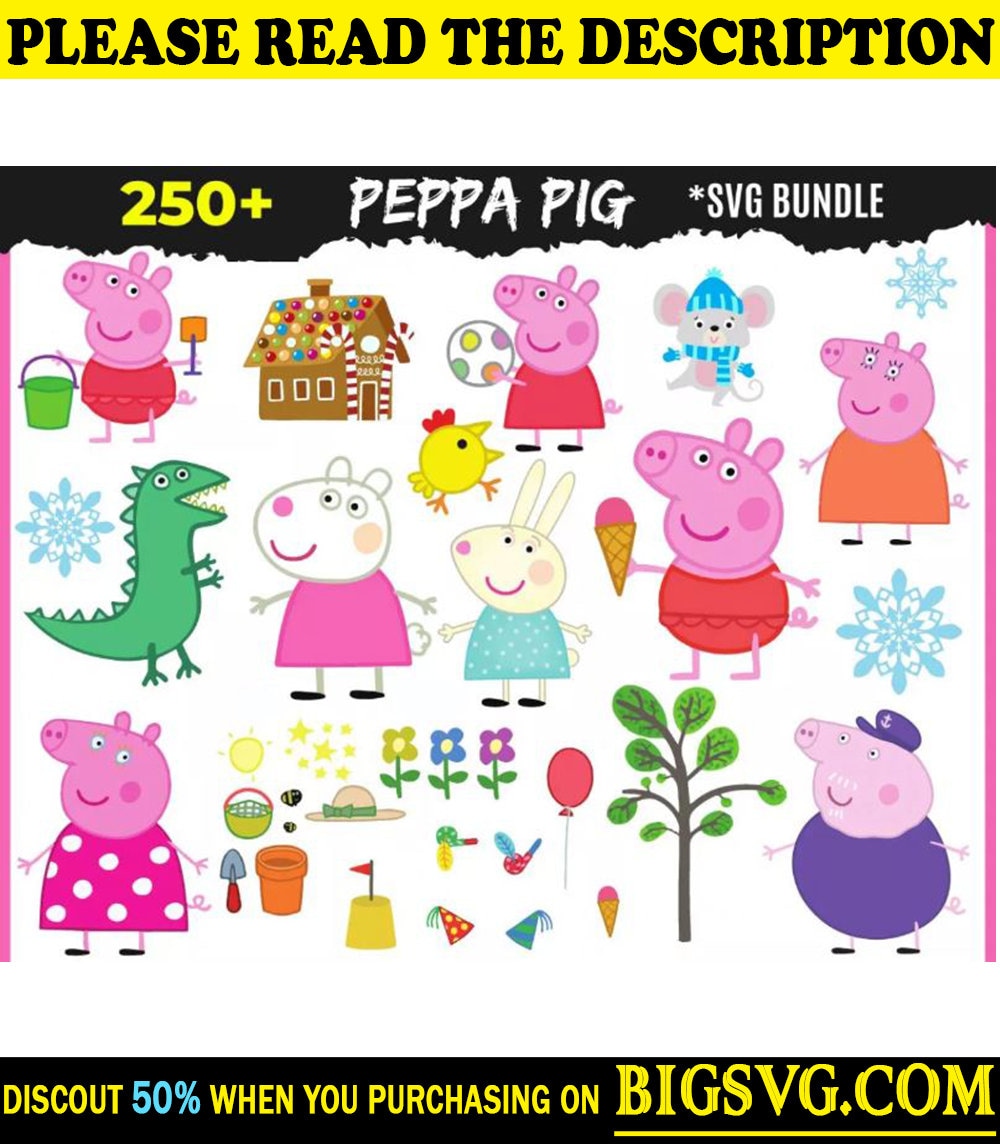 250 Peppa Pig Svg, Bundle Layered SVG, Layered and Instant Downloadable ...