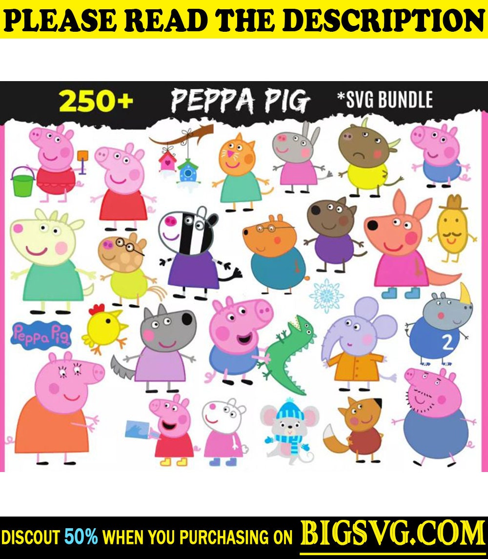250 Peppa Pig Svg, Bundle Layered SVG, Layered and Instant Downloadable ...