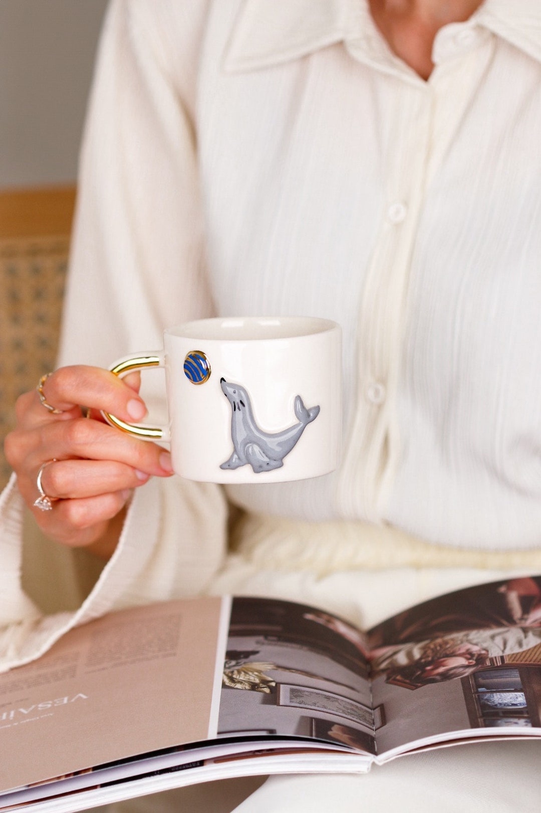 Handmade Ceramic Seal Mug With Handle 24K Real Gold Custom Valentine's ...