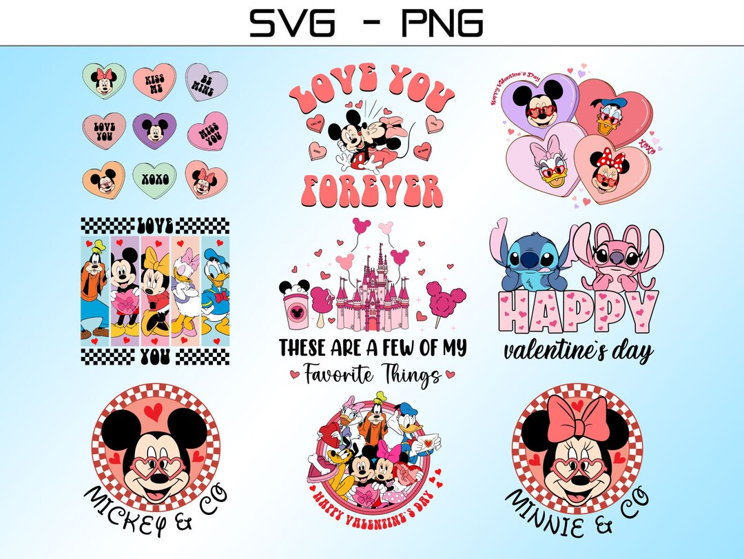Happy Valentine Mouse Bundle SVG PNG, Mouse Heart Svg, Retro Valentine ...
