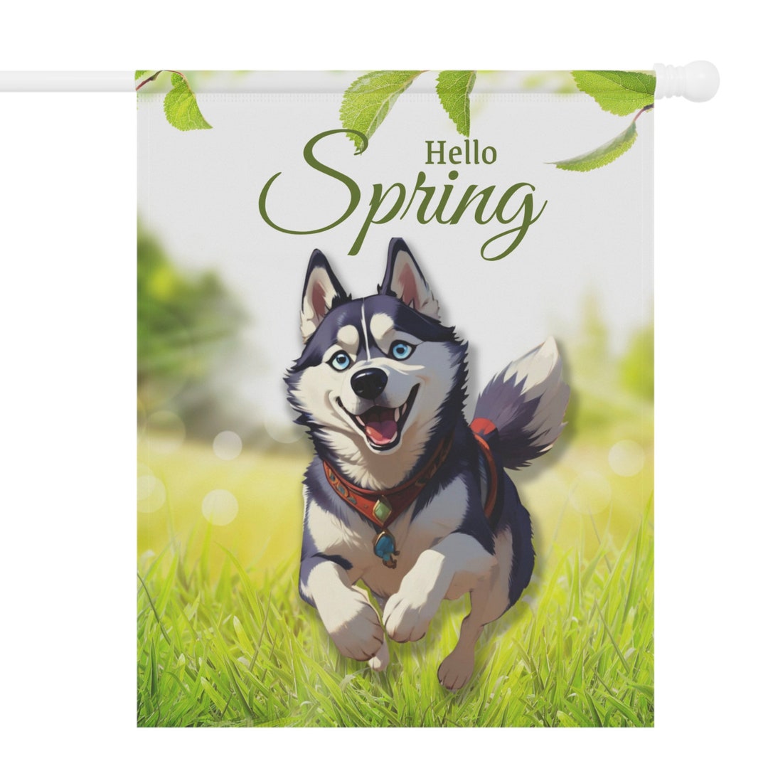 Husky Running Into Spring Flag, Perfect Gift for Husky Lovers, Spring ...