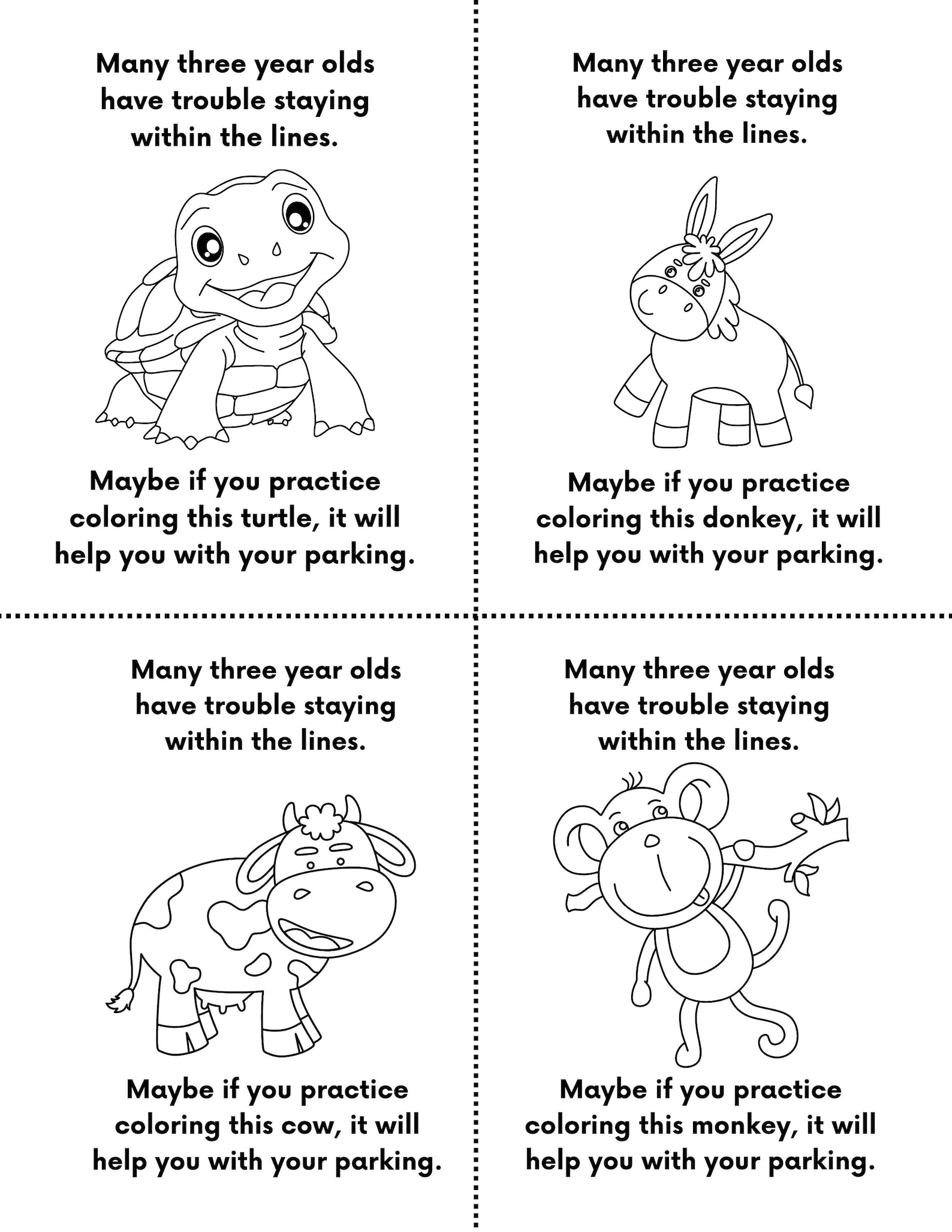 Funny Bad Parking Ticket: Animal Coloring Page (PDF) - Etsy
