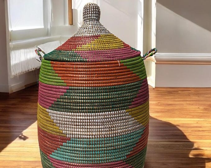 Large Laundry Basket, African Basket With Lid, Storage Wicker Basket ...