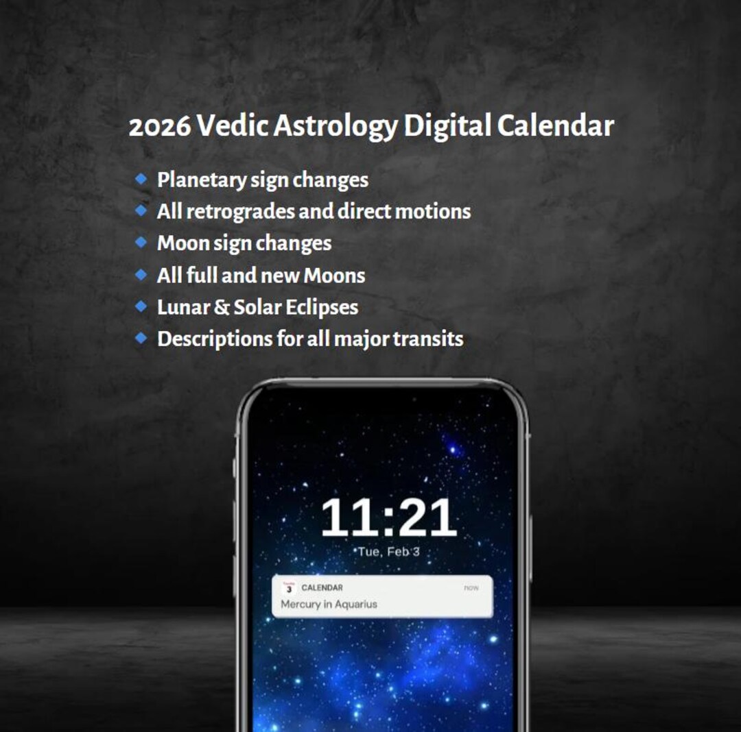 2026 Vedic Astrology Planetary Transits Digital Calendar for iPhone or ...