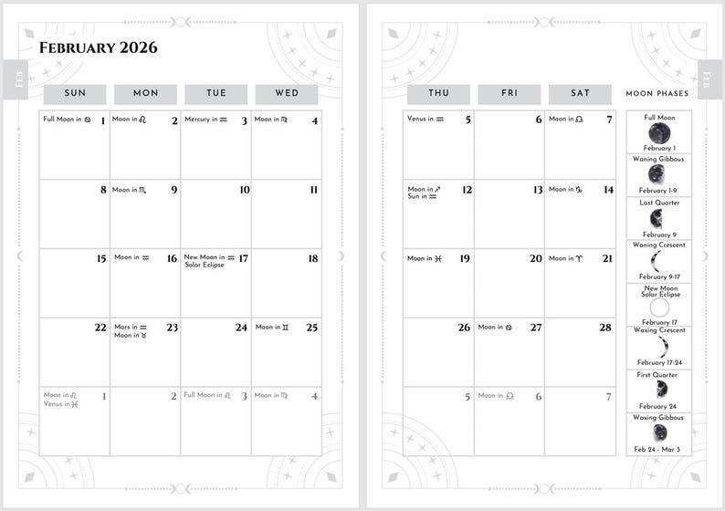 2026 Vedic Astrology Planner: Moon Phases, Sidereal Planetary Transits ...