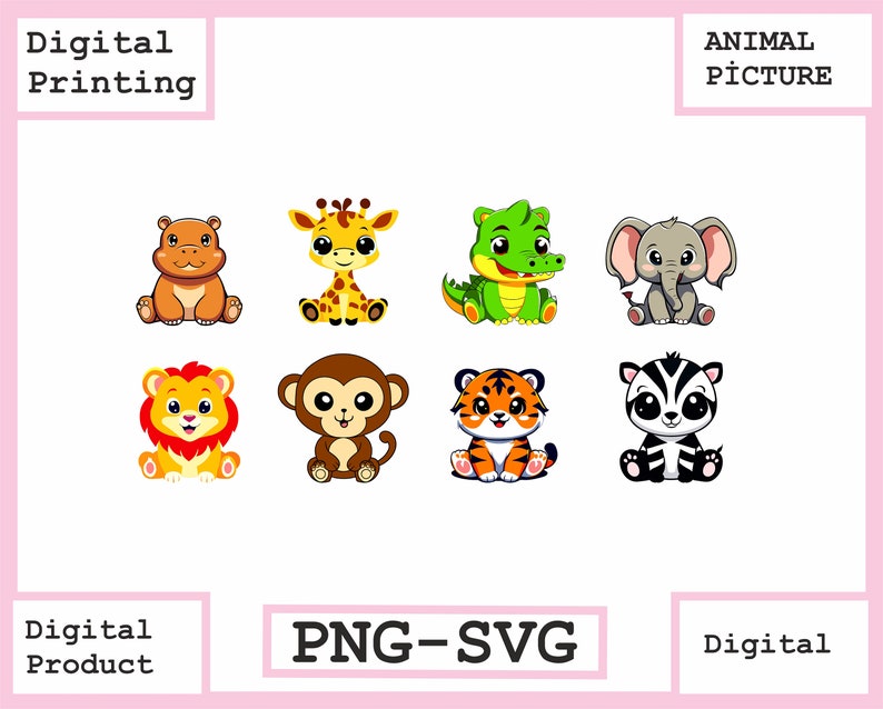 Safari Animals Outline Png SVG Cute African Jungle Animal Cut File ...