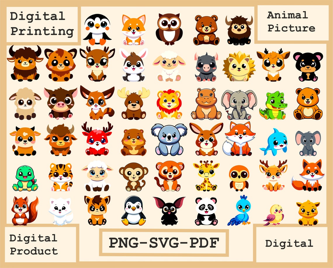 50 Animal Bundle Png Svg Pdf Animal Svg Safari Animal Svg Png Cute ...