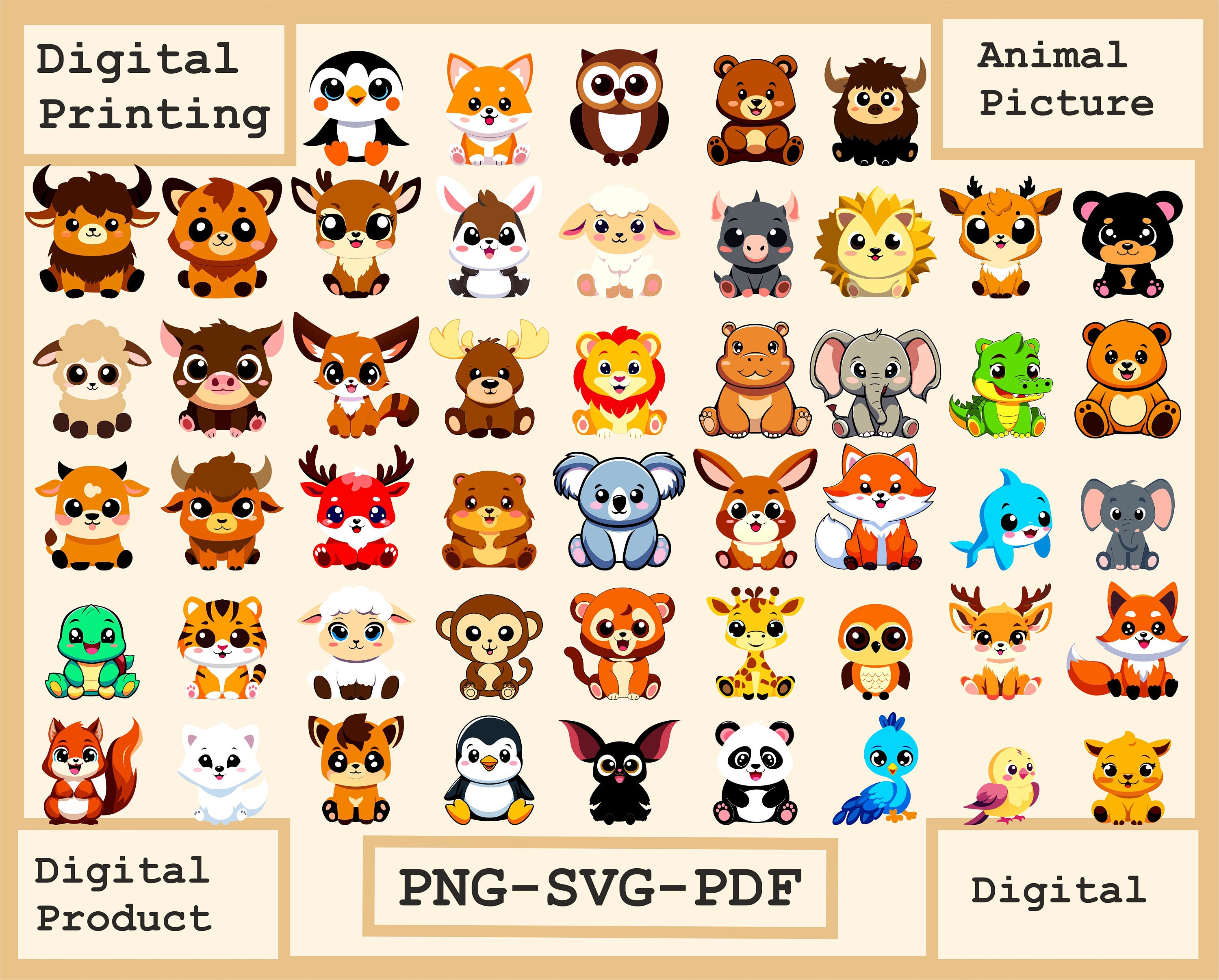 50 Animal Bundle Png Svg Pdf Animal Svg Safari Animal Svg Png Cute ...