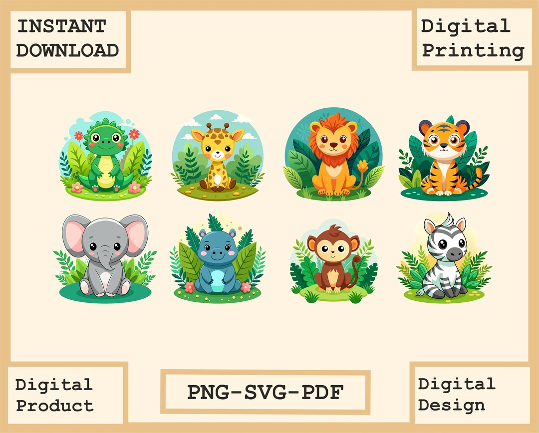 Safari Animals Layered SVG Png Cute African Jungle Animal Cut File ...