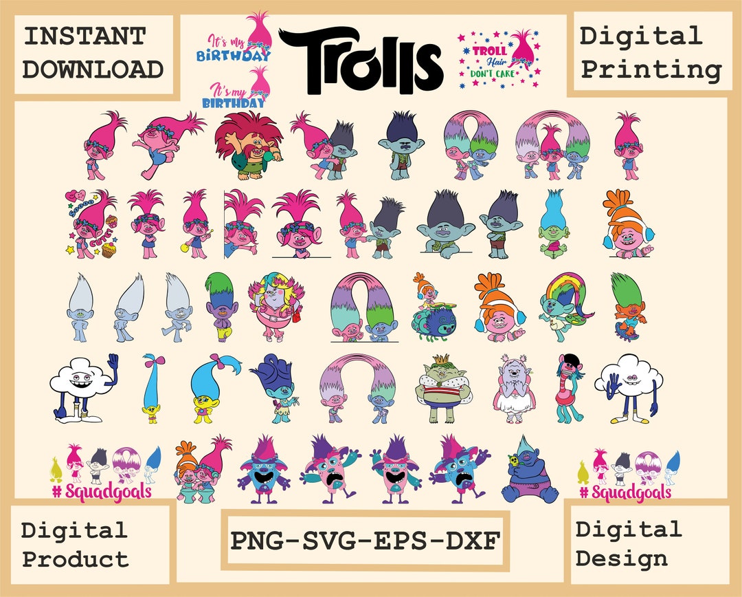 Trolls Png Svg Clipart Bundle, Trolls Svg Cut Files for Cricut ...