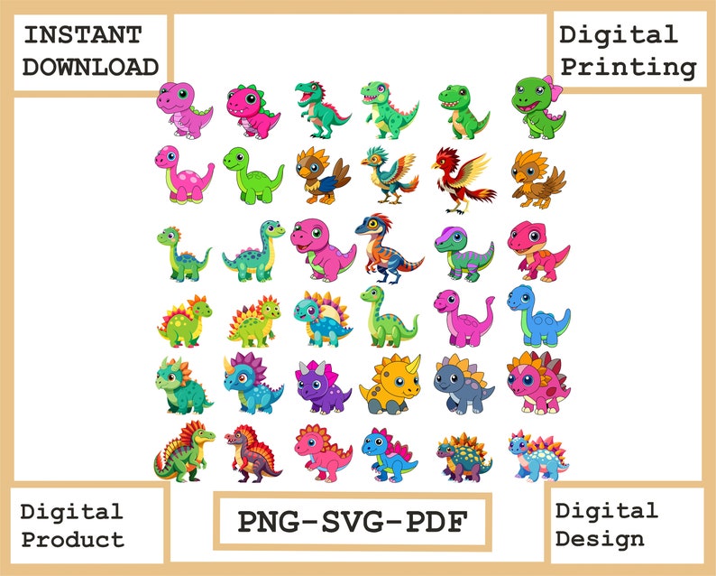 Dinosaur PNG Svg Mega Bundle Pdf Dinosaur Clipart Dinosaur Sublimation ...