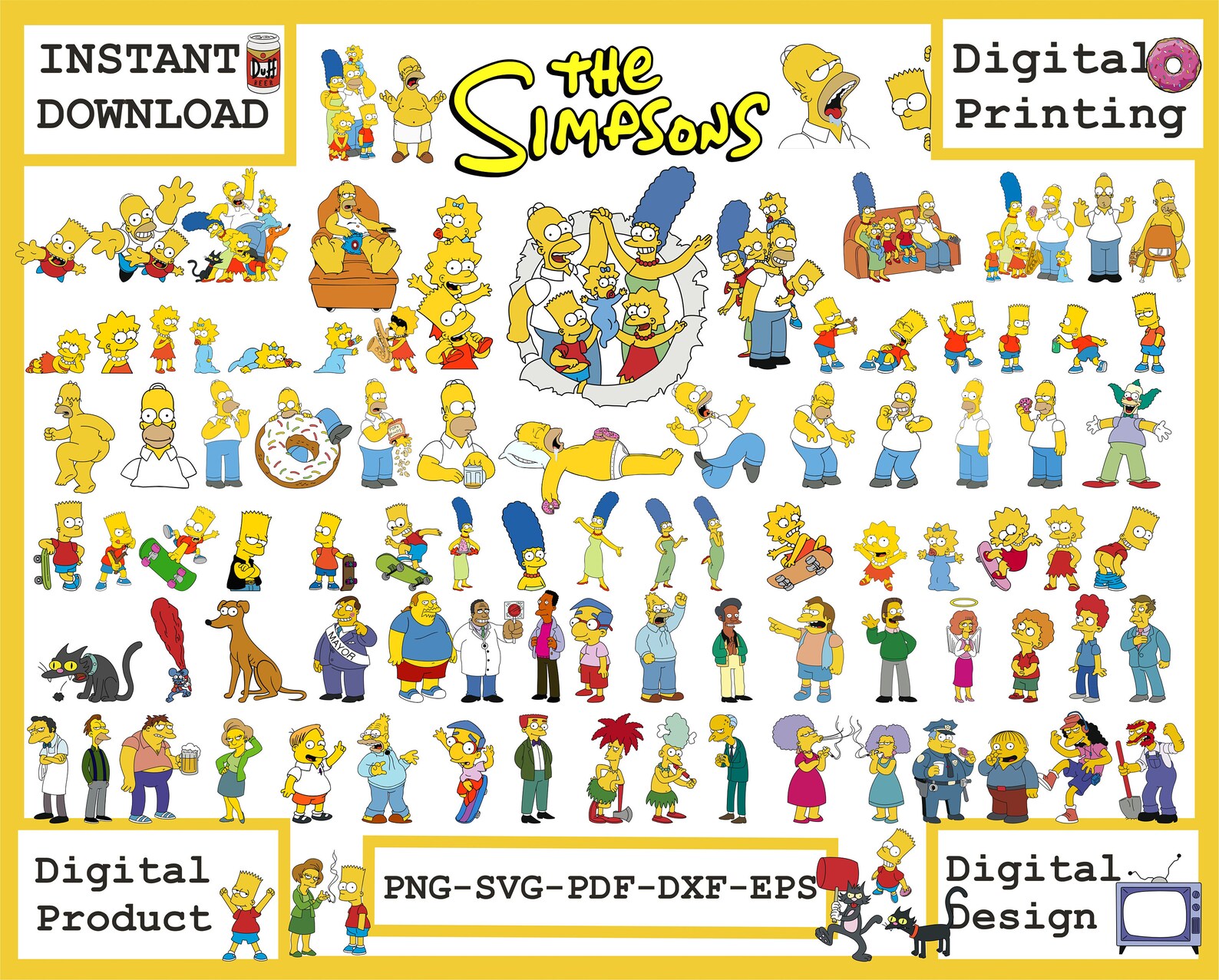 Simpsons Png Svg paquete Clip Art, Simpsons svg archivos cortados para ...