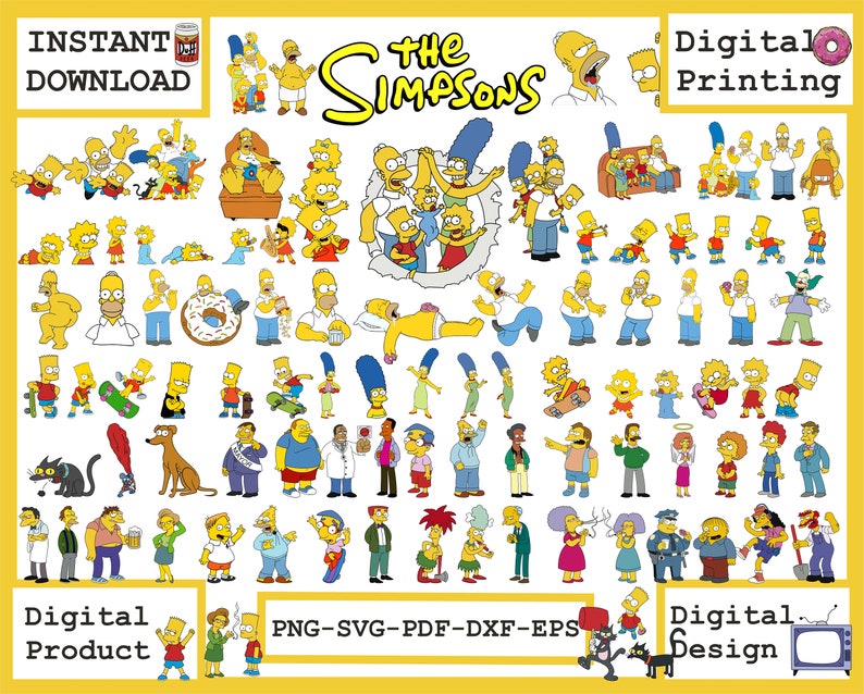 Simpsons Png Svg Bundle Clip Art, Simpsons Svg Cut Files for Cricut ...