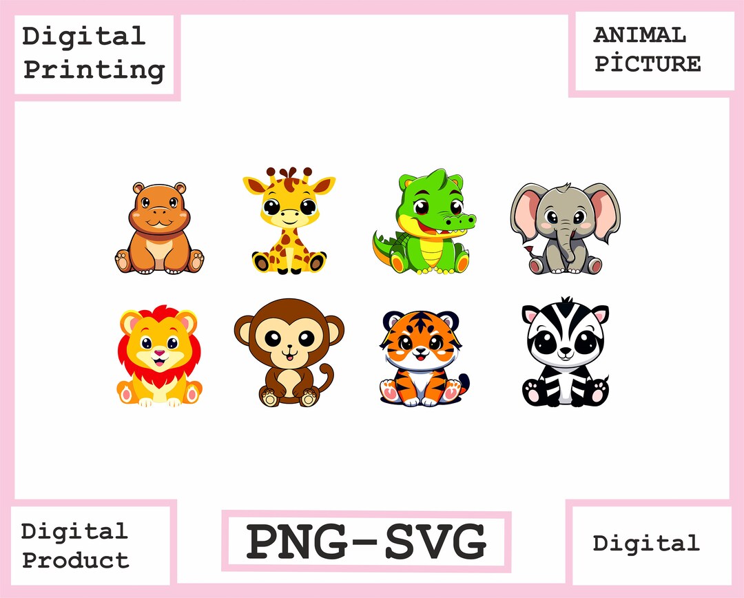 Safari Animals Outline Png SVG Cute African Jungle Animal Cut File ...