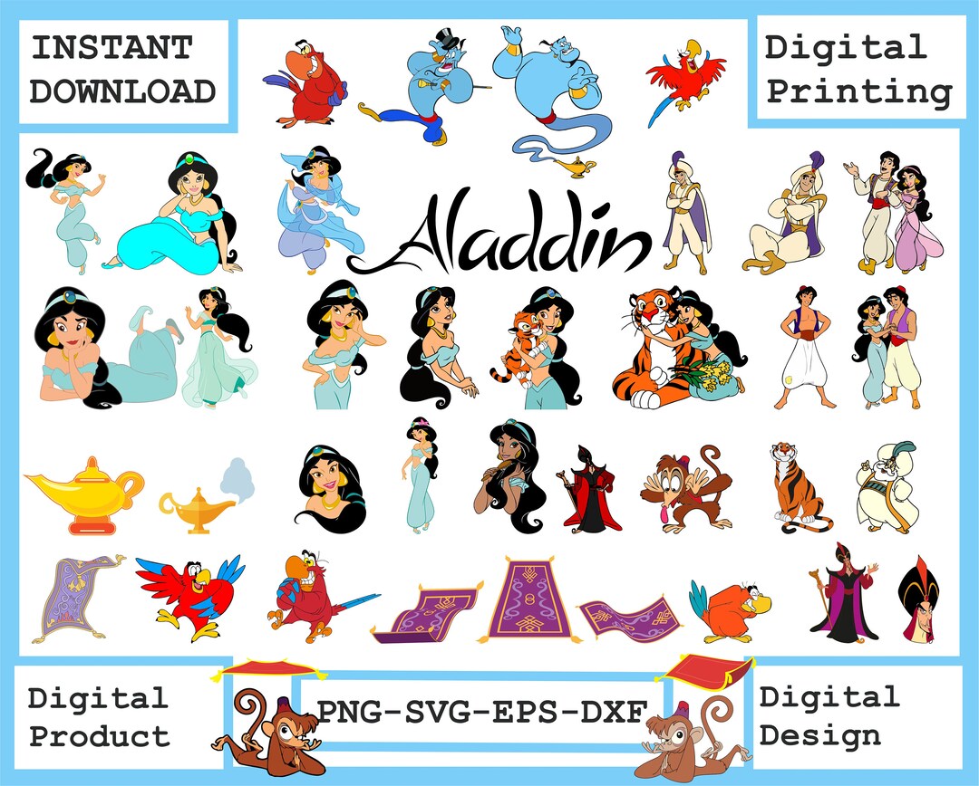Aladdin Png SVG Bundle, Aladdin Clipart, Jasmine SVG Png, Princess ...