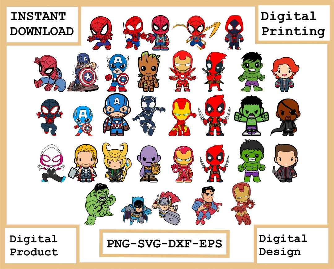 Chibi Superhero Png SVG Bundle, Baby Superhero Svg Bundle, Cute ...