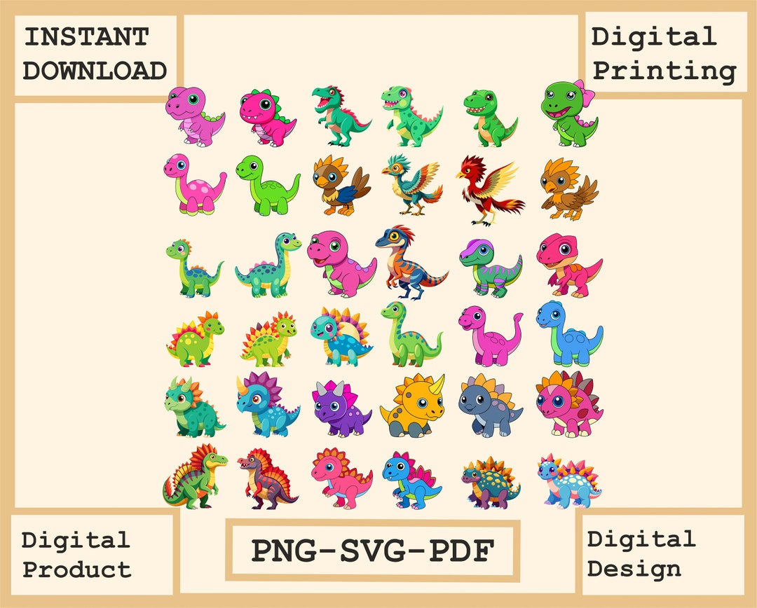 Dinosaur PNG Svg Mega Bundle Pdf Dinosaur Clipart Dinosaur Sublimation ...