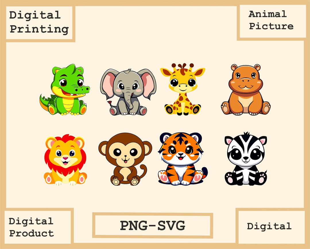 Safari Animals Outline Png SVG Cute African Jungle Animal Cut File ...