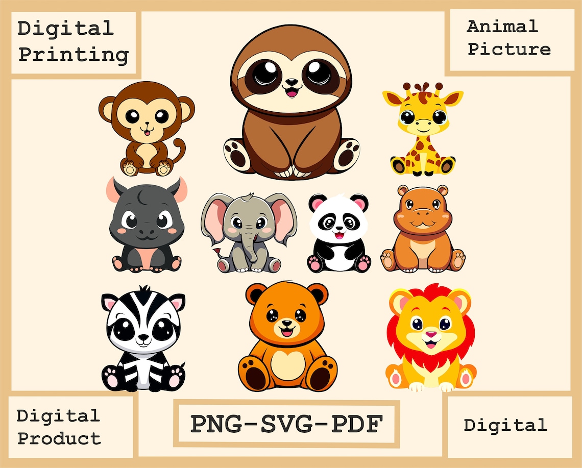 Jungle Animals SVG Png Set. Safari Animals SVG Png. Cricut Cut Files ...