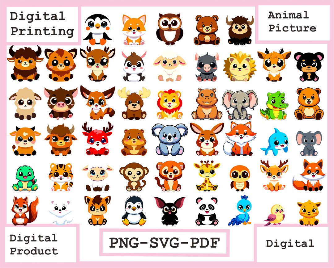 50 Animal Bundle Png Svg Pdf Animal Svg Safari Animal Svg Png Cute ...