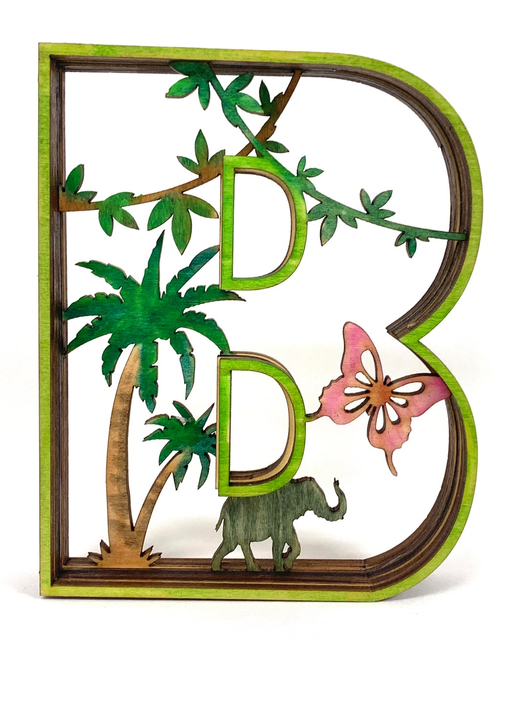 Safari Themed Letter “B” - Shadowboxed With Elephant - Laser Engraved ...